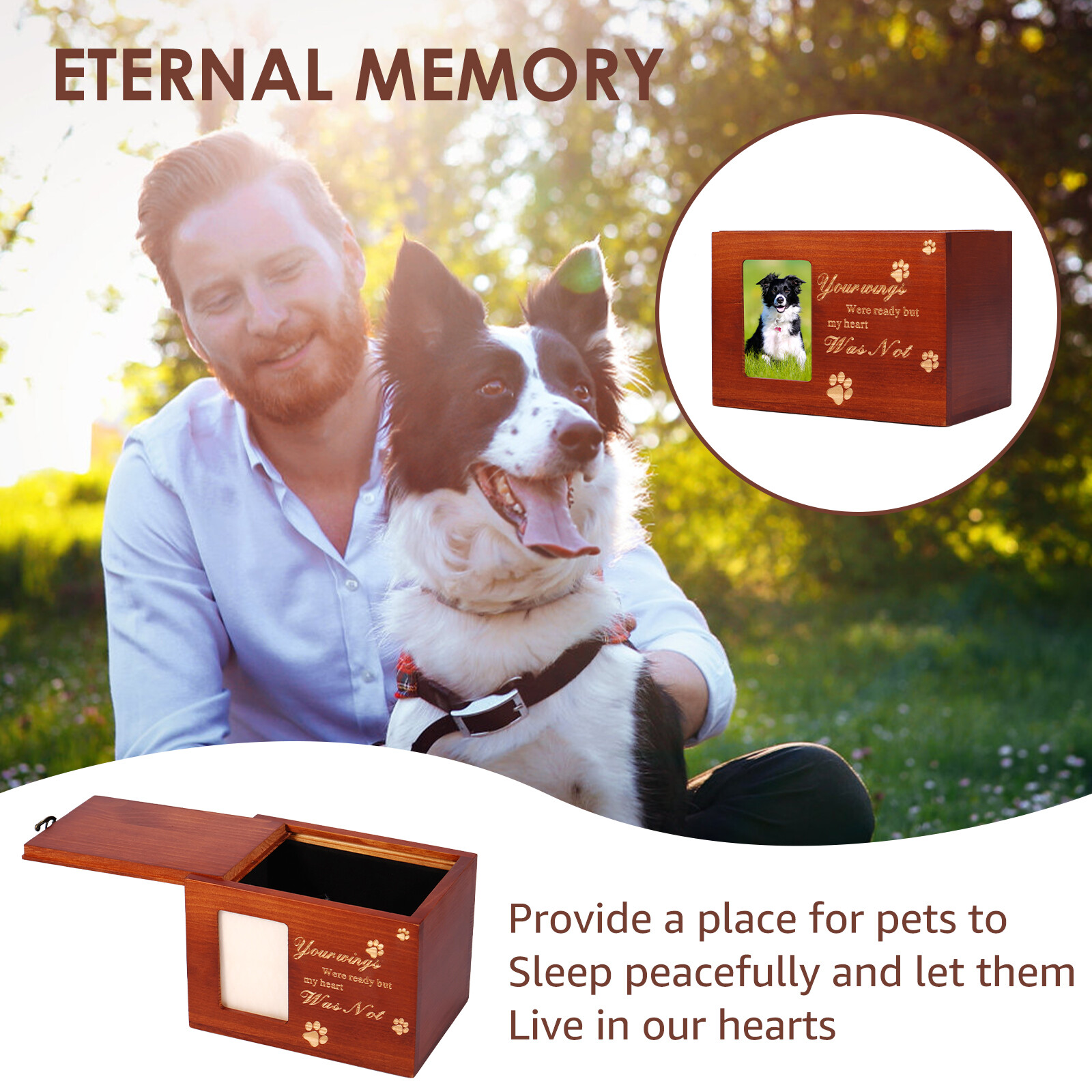Pet Memorial Urns with Personalized Photo Frame Natural Solid Wood Pet ...