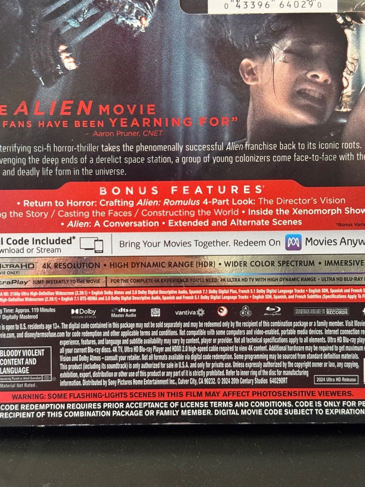 Alien Romulus (4K Ultra HD + Blu-Ray + Digital Copy) with slipcover NEW ...