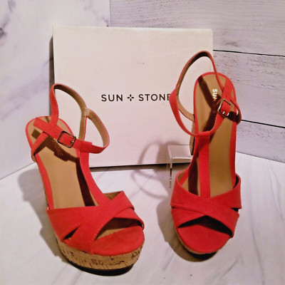 Sun + Stone Women's Sexy Coral T-Strap Platform Sandals Size 8.5M Block ...