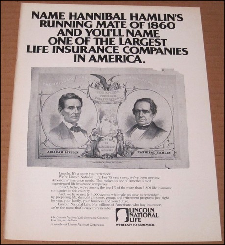 1980 Lincoln National Life Print Ad Abraham Lincoln Hannibal Hamlin ...