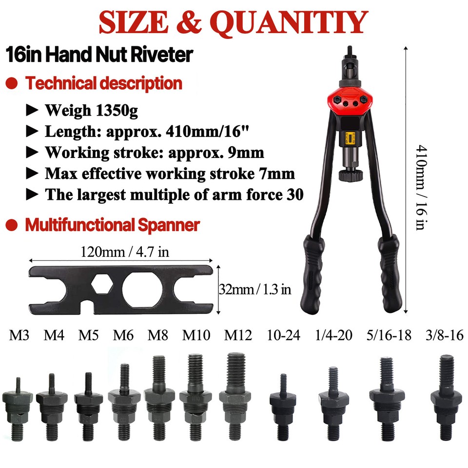 Rivet Gun Kit Rivnut Thread Setting Tool Nut Setter NutSert Metric SAE ...