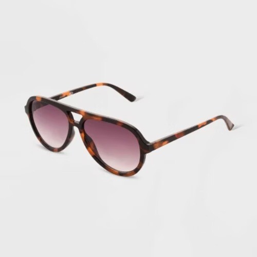 Women Tortoise Print Shiny Plastic Metal Aviator Sunglasses - Universal ...