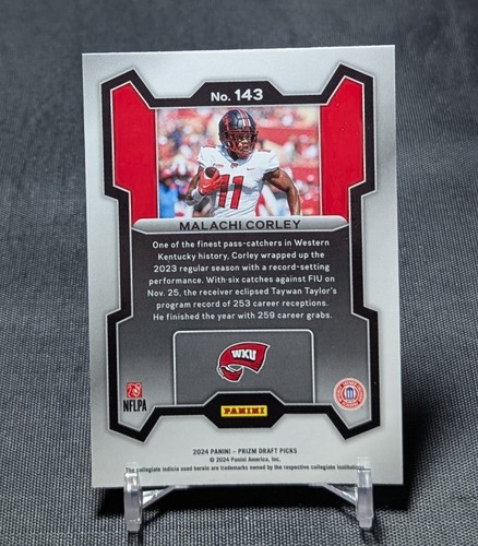 Malachi Corley Rookie RC 2024 Prizm Draft Picks Card #143 Western ...