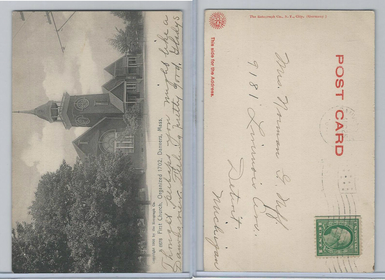 Postcard, Massachusetts, First Church (1702), Danvers, 1905 | eBay
