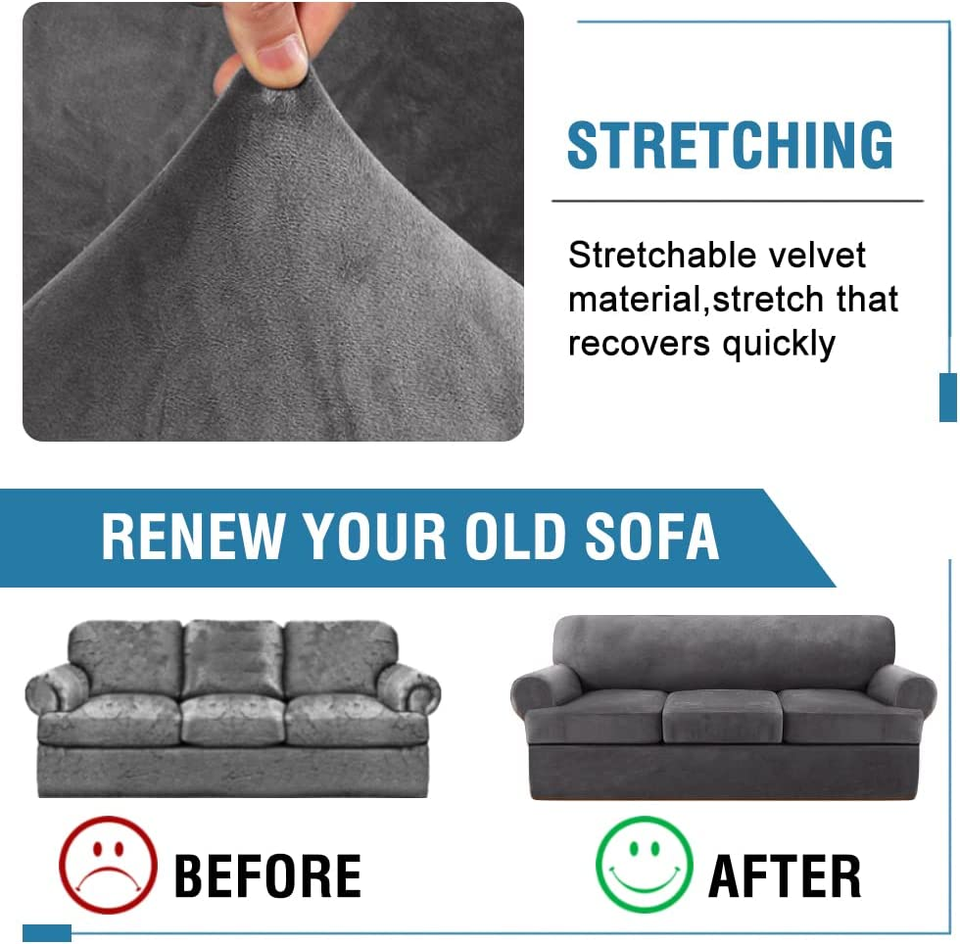 Sofa Cover 4 Piece T Cushion Sofa Slipcovers Thick Velvet Couch Cover ...