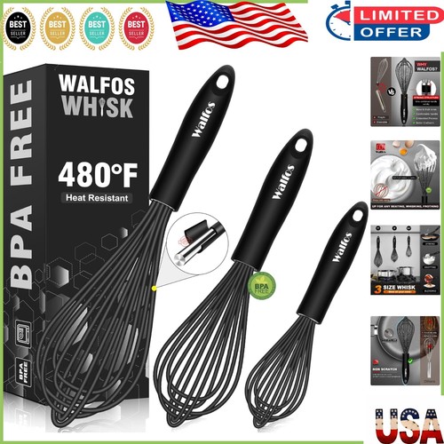 Ergonomic Black Silicone Whisk Set - 3 Sizes for Ultimate Kitchen ...