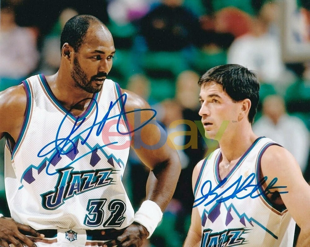 JOHN STOCKTON KARL MALONE SIGNED AUTOGRAPH 8X10 PHOTO UTAH JAZZ reprint ...