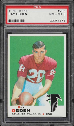 1969 Topps FB Card #206 Ray Ogden Atlanta Falcons ROOKIE RC PSA 8 NM-MT ...