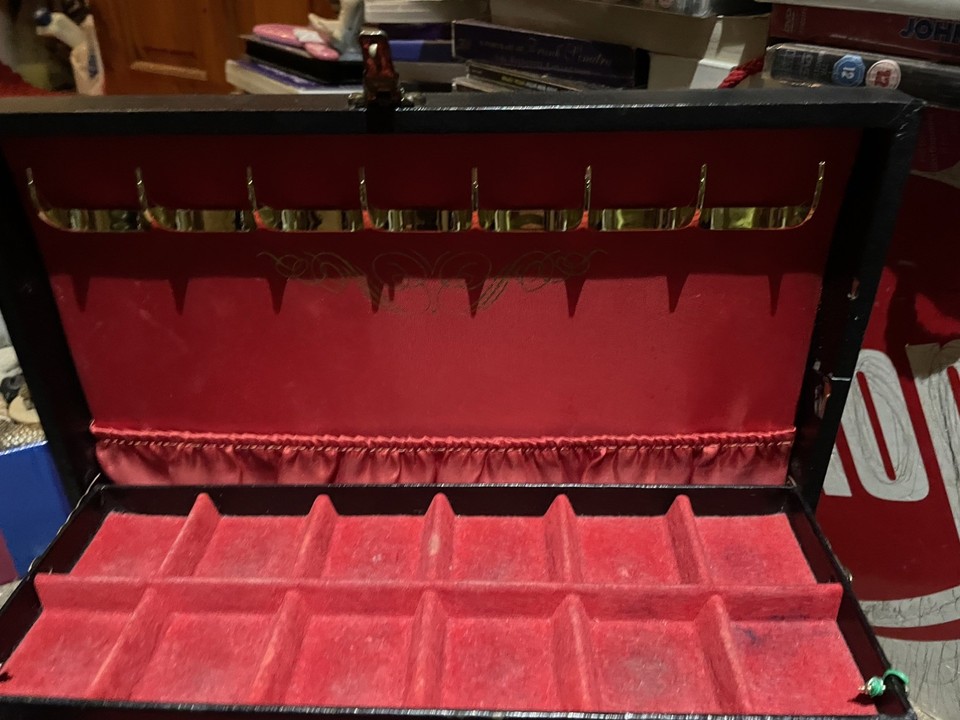 Vintage Mele Jewellery Box Larg Storage Leatherette Black Gold Red USA ...