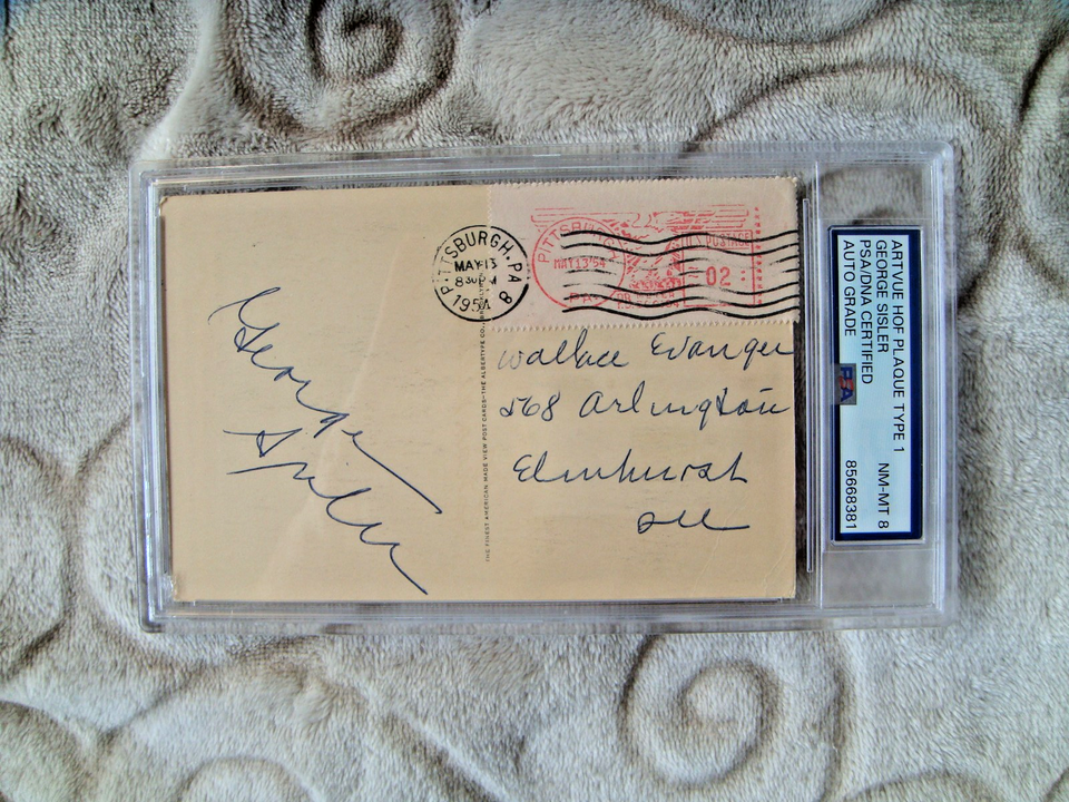 George Sisler Artvue Hall Fame HOF postcard signed autograph slabbed ...