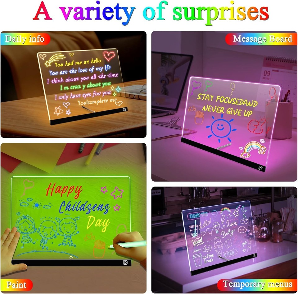 16“ LED Drawing Message Note Board 7 Colors Light 16W x 16H, Multi ...