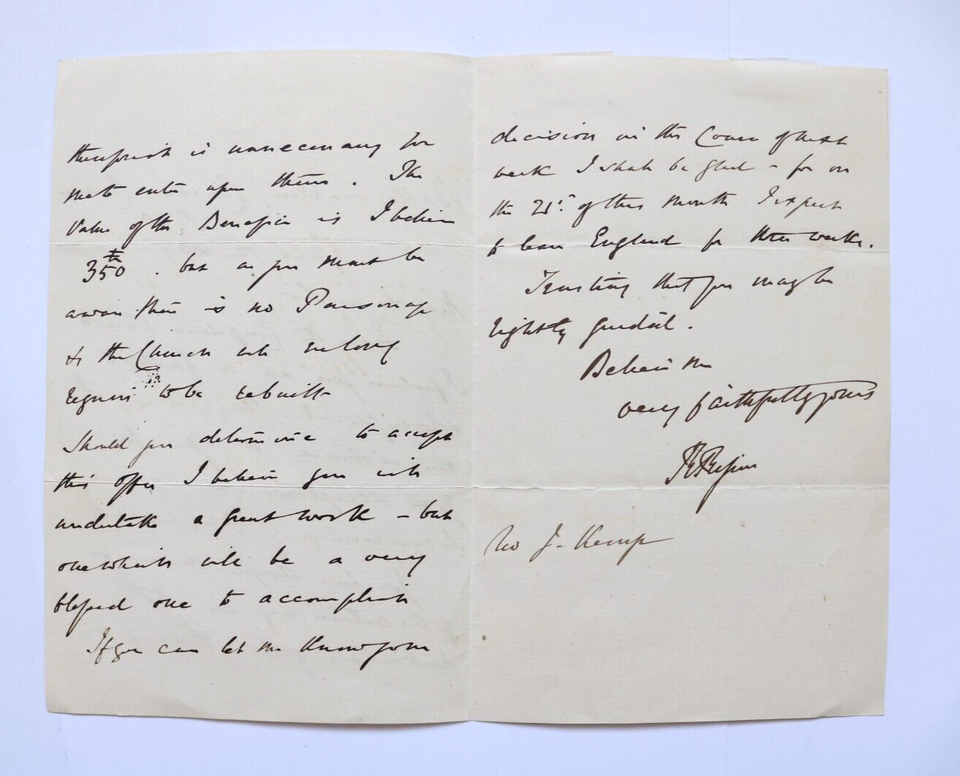 Robert Bickersteth, 1816-1884 Bishop Of Ripon, Signed Letter 1869 To ...