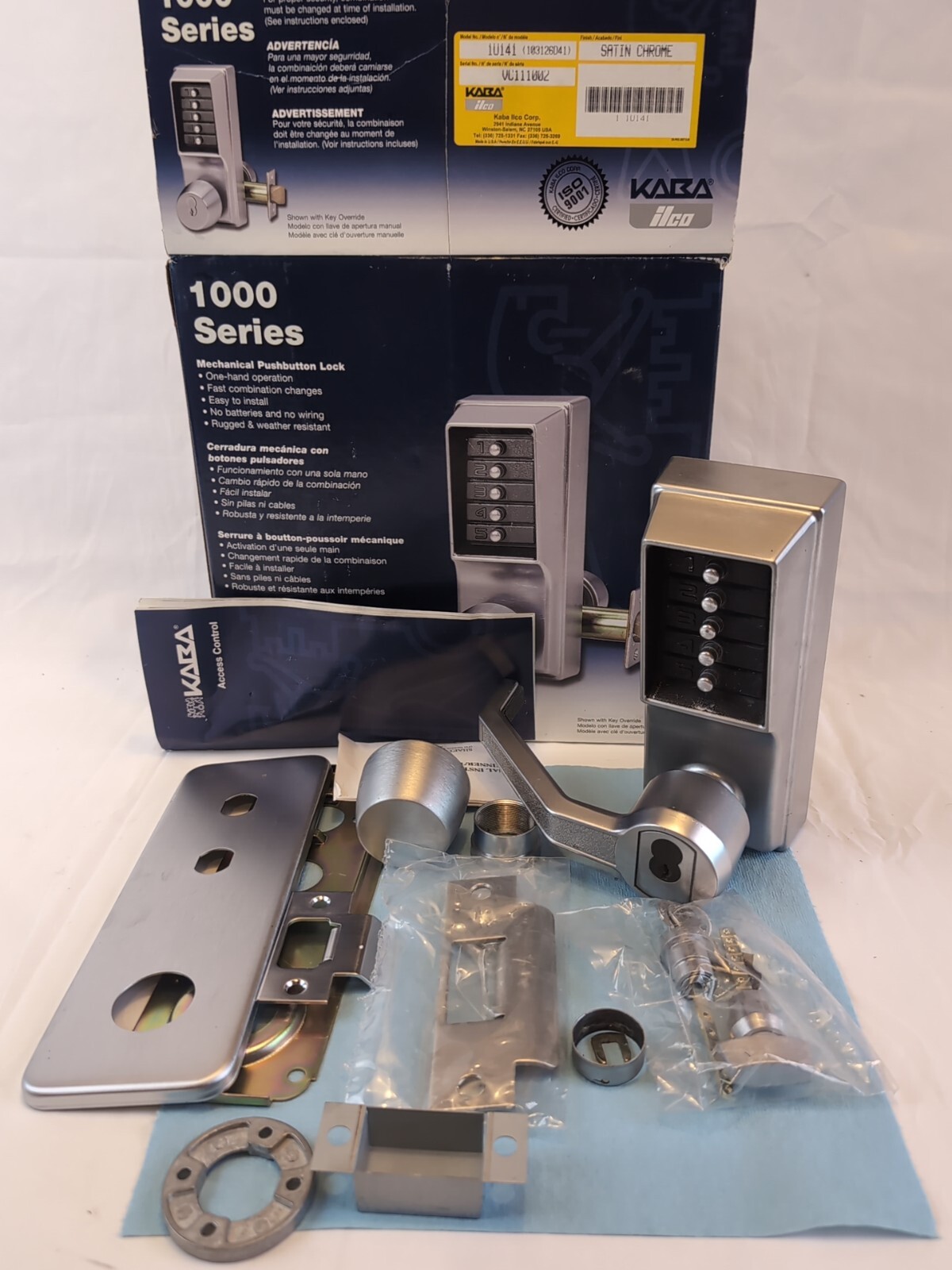 Kaba 1000 Series Mechanical Push Button Lockset Satin Chrome Lock ...