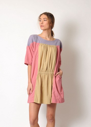 Uzi NYC Color Block Party Dress Tunic Relaxed 100% Cotton Oversized ...