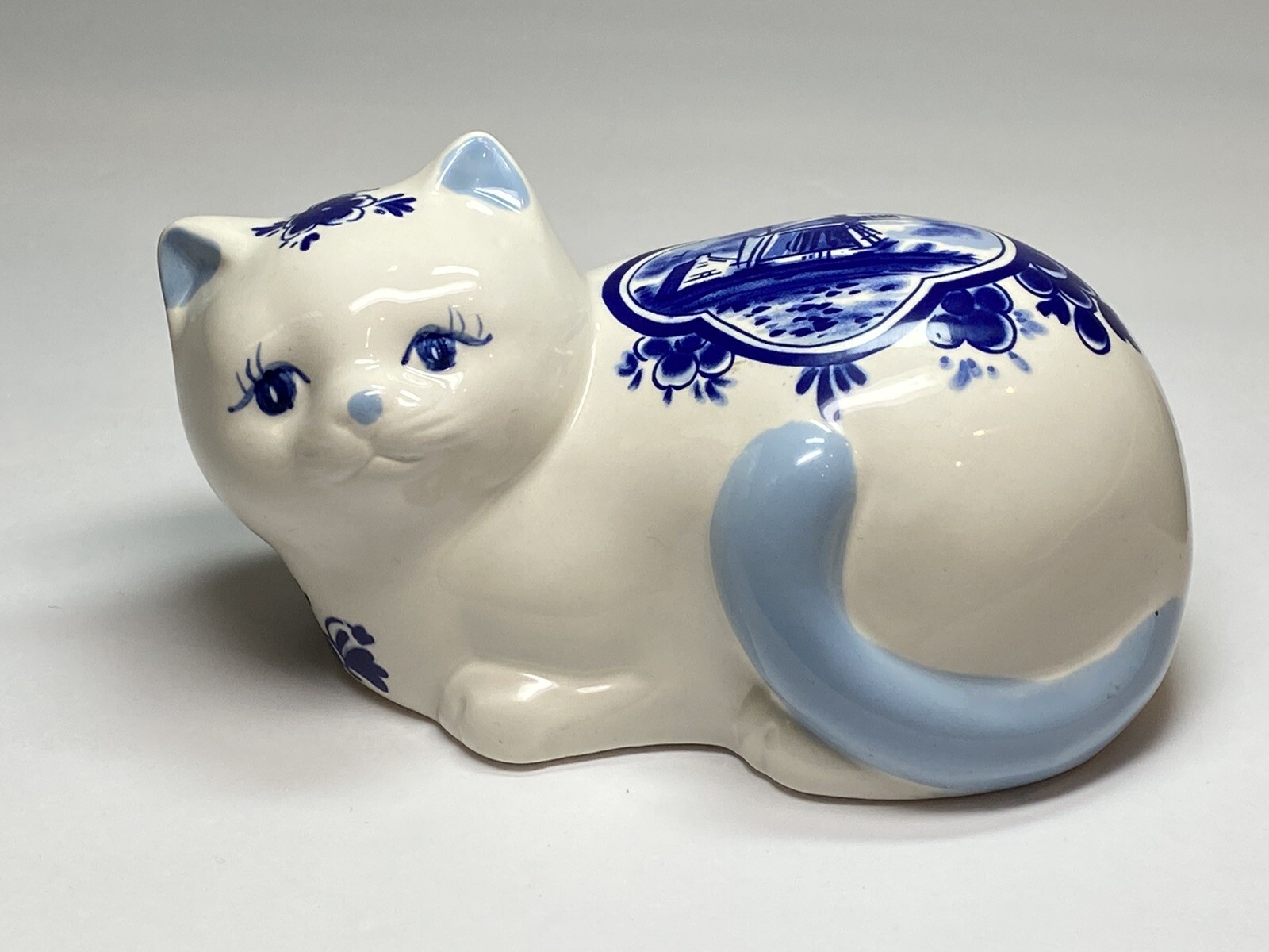 Delft Cat Holland Figurine Blue & White Delftware Hand Painted Windmill ...