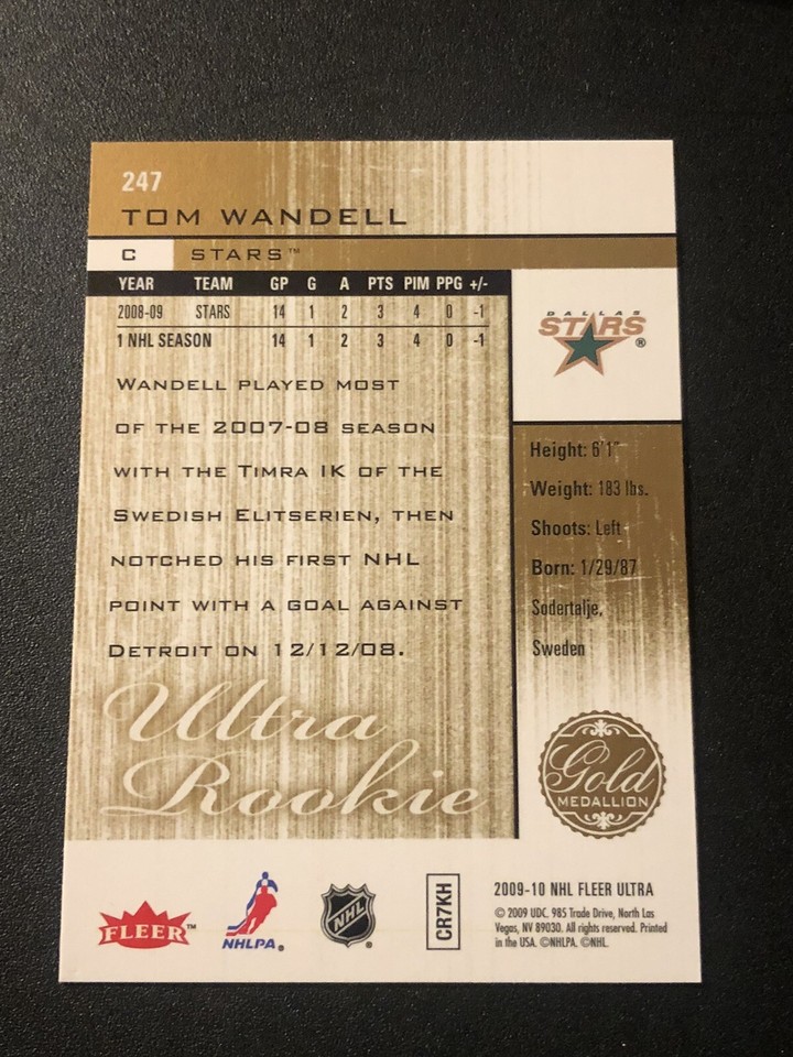 2009-10 Fleer Ultra Ultra Rookie Gold Medallion Tom Wandell #247 Rookie ...