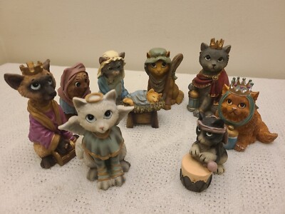 Cat Nativity Resin Set Anthropomorphic Christmas Feline Figurine 9 ...