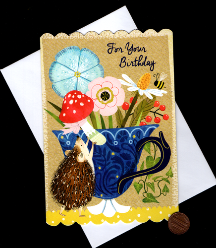 Birthday Hedgehog Tea Cup Mushroom Flowers Bee Ivy - RELIGIOUS ...