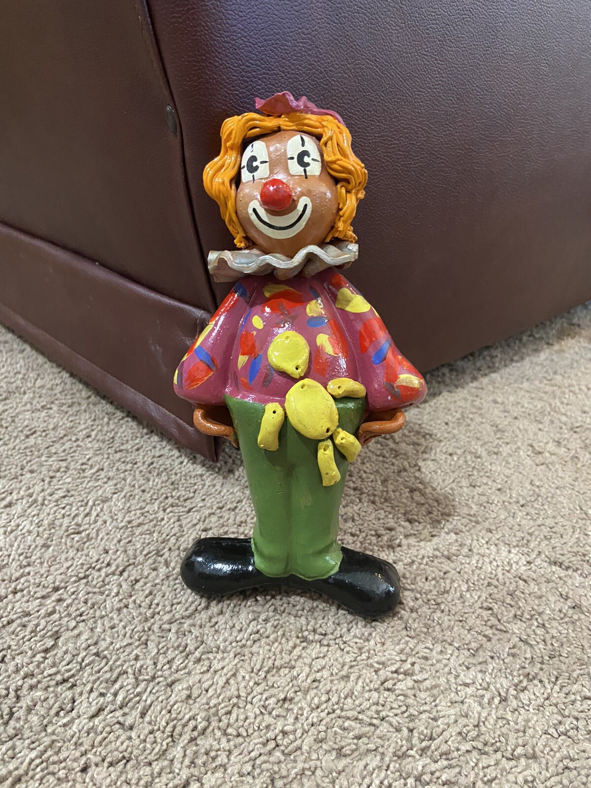 Vintage Circus Clown Spaghetti Hair Wall Hanging 9” Red Clay Pottery ...