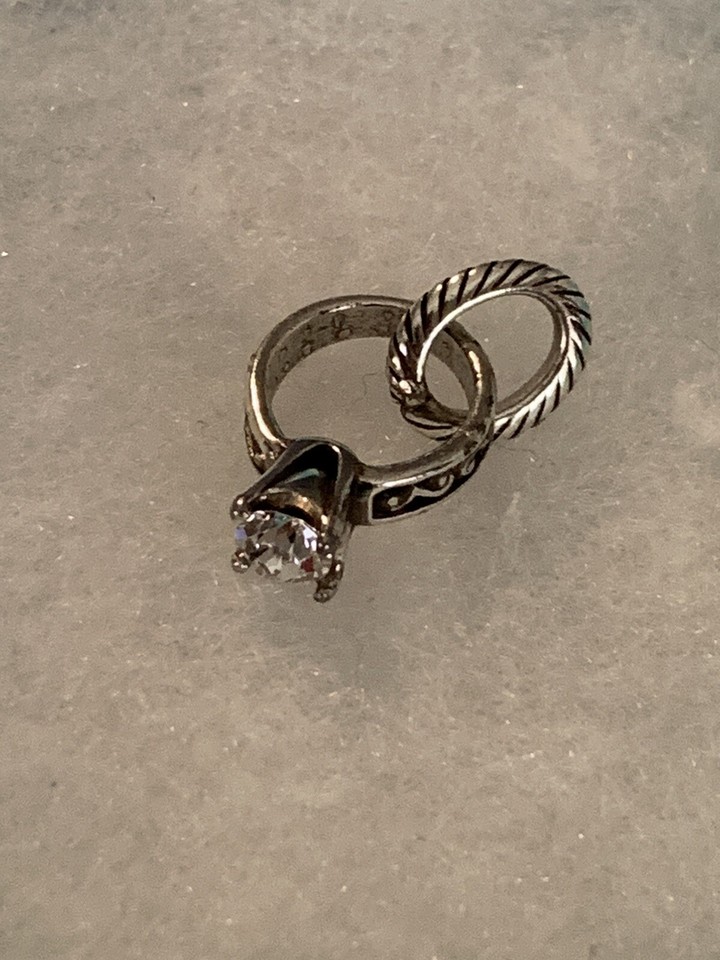 Brighton DIAMOND RING Silver Scrolled Crystal Add ABC Dangling Charm | eBay