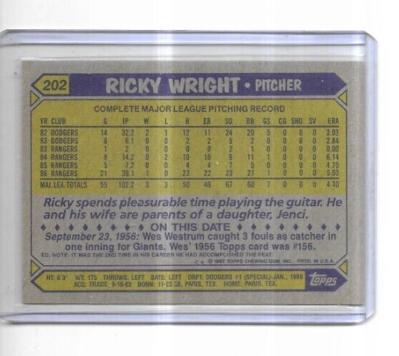 1987 Topps #202 Ricky Wright Texas Rangers | eBay
