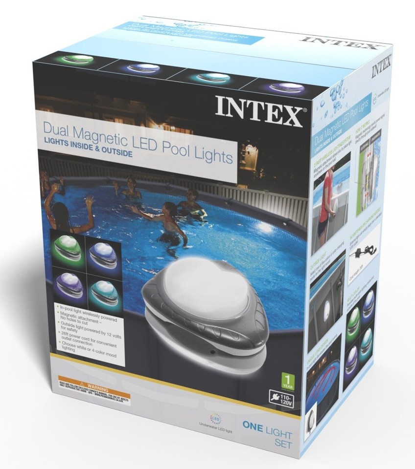 Intex 28697E Dual Magnetic LED PoolWall Light Lights Inside and Out ...