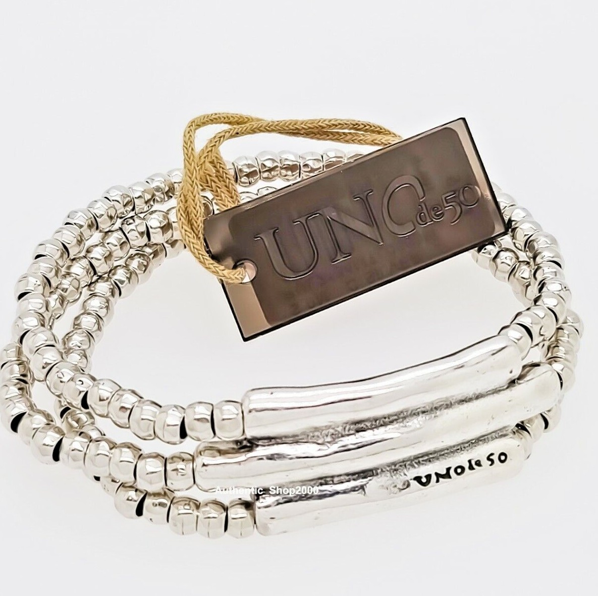 New 100% UNO de 50 Brand Silver Heavy Metal 3 Strand Beaded Bracelet ...
