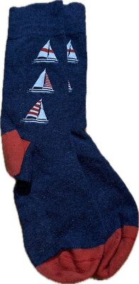 Sailboat Nautical Novelty Crew Socks - Blue/Red | eBay