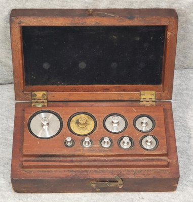 Vintage Christian Becker 9 Scale Weight Wooden Cased Set Estate Fresh ...