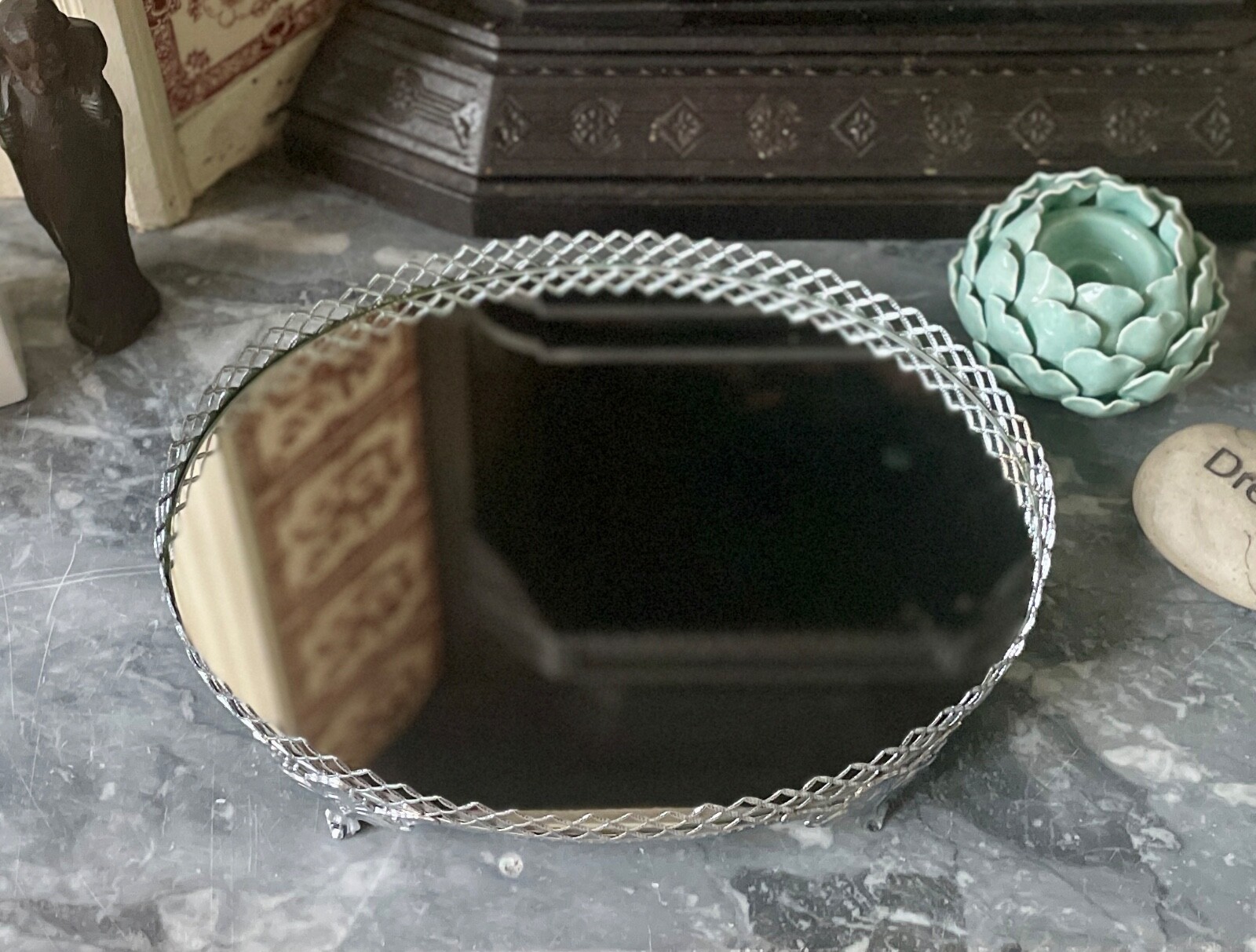 Silver Colour Mirrored Oval Tray, Medium Cocktail Drink Serving,Table ...