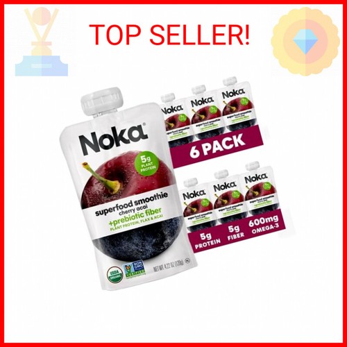 Noka Superfood Fruit Smoothie Pouches, Cherry Acai, Healthy Snacks with ...