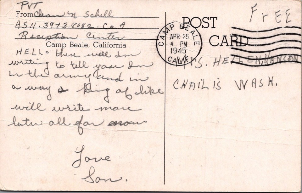 WWII Tank Bogs Down Army Camp Beale California Soldier Mail postcard ...