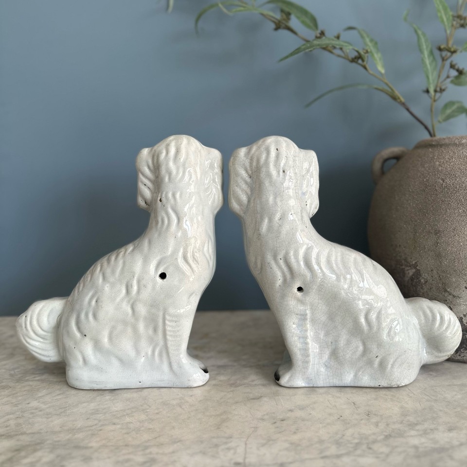 Superb Rare Large Antique Pair of English Staffordshire Dogs 1880 White ...