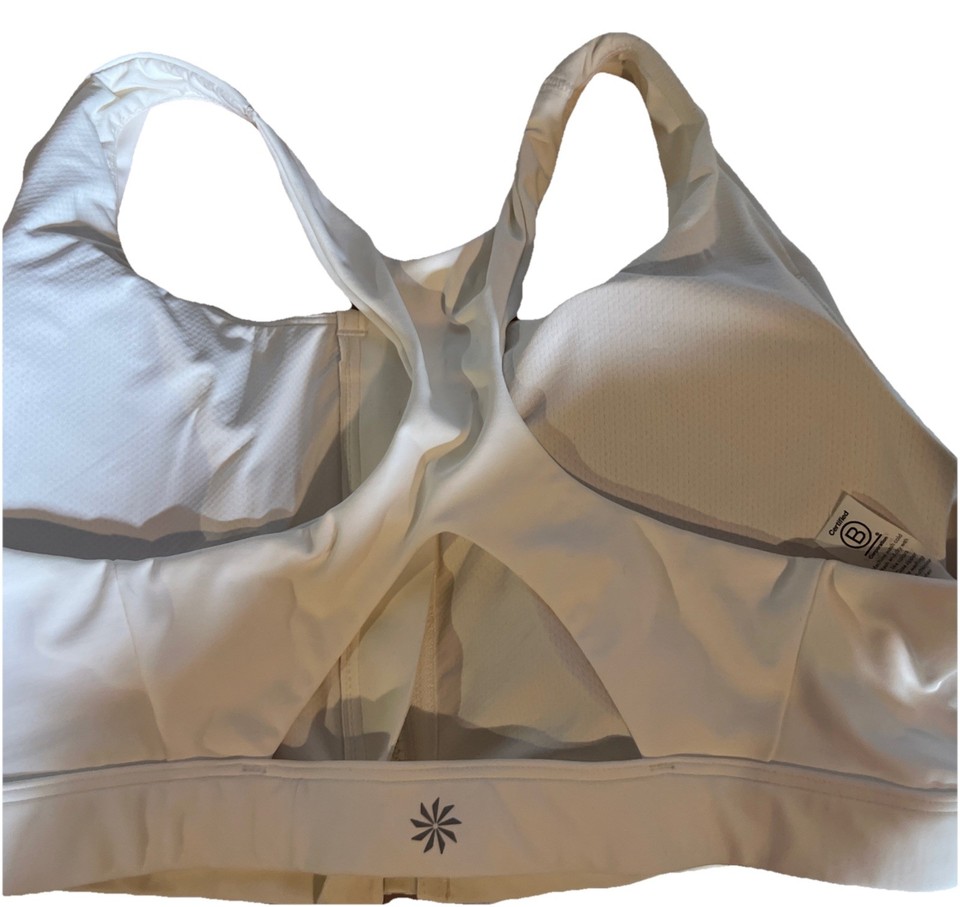 Athleta Ultimate Zip Front White Sports Bra Racerback High Impact Size ...