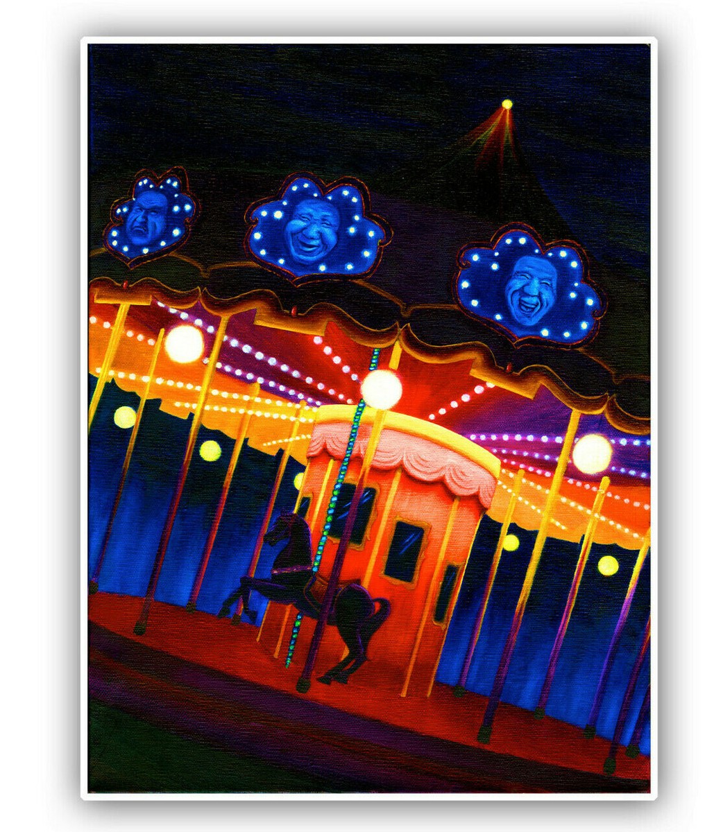 Carousel Painting Original Framed "Zoo Carousel" Watercolor Painting,