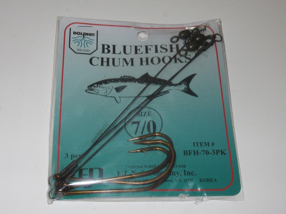 (24) 3 PACK BLUEFISH CHUM HOOKS CHUNK RIG SIZE 7/0 WIRE SNELLED HOOK ...