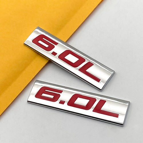 2X Chrome Metal 6.0L Engine Emblem Red Trunk Fender V6 V8 Sticker Car ...