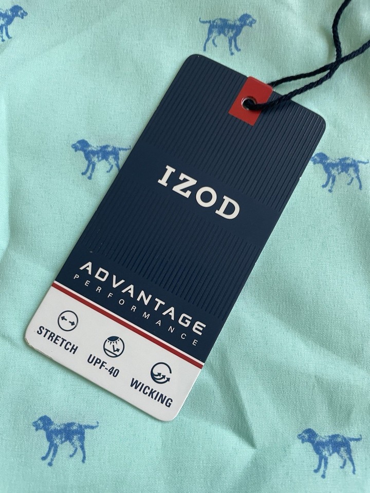 IZOD Cool FX Stretch Short Sleeve Button Up Dog Pattern Shirt Men's 2XL ...