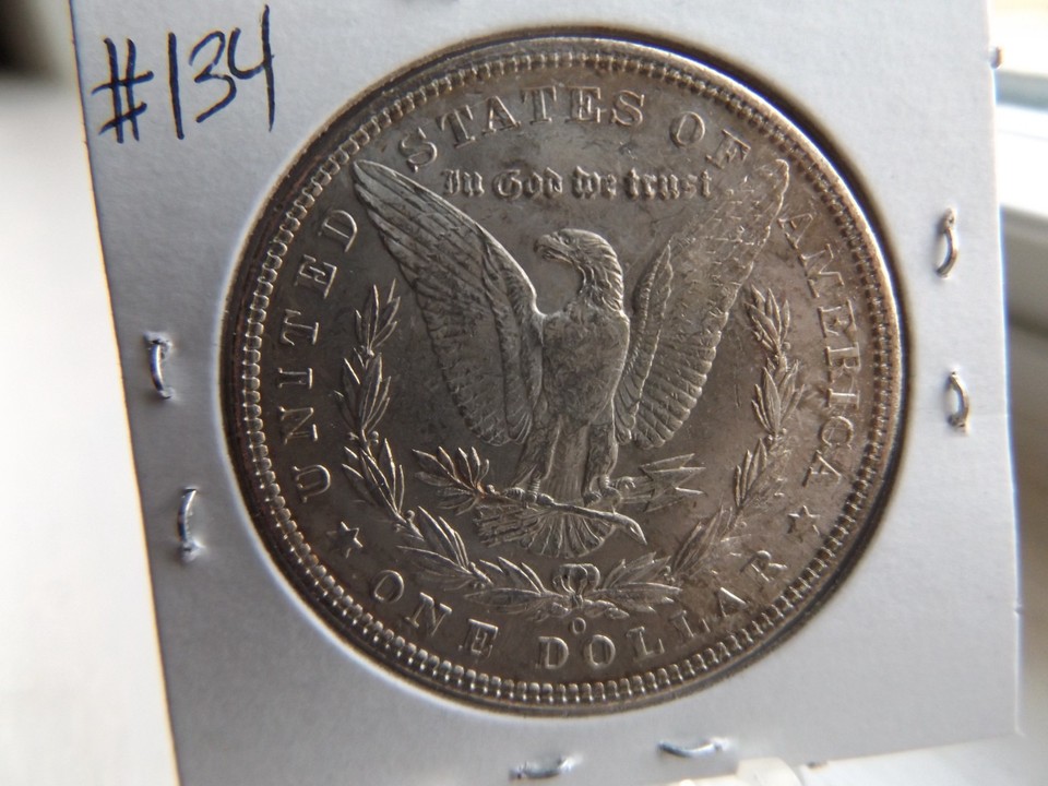 1904-O $1 MORGAN SILVER DOLLAR COIN, NICE, SLIGHT WEAR, TONING ON BACK ...