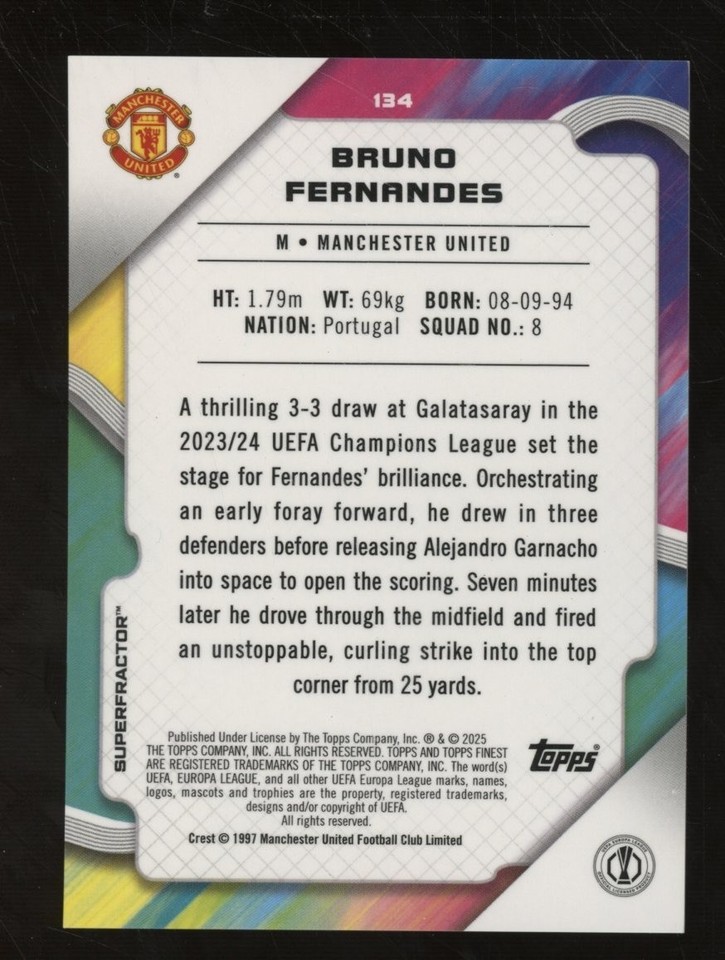 2024-25 Topps Finest UEL Soccer Superfractor #134 Bruno Fernandez 1/1 ...