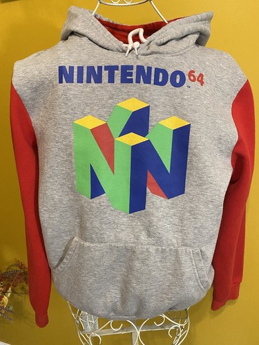 Vintage N64 Nintendo 64 Gray And Red Pullover Sweatshirt Hoodie Size ...