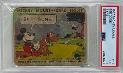 1935 Mickey Mouse Gum Card Type II Bee Gone! #47 Walt Disney PSA PR 1 ...