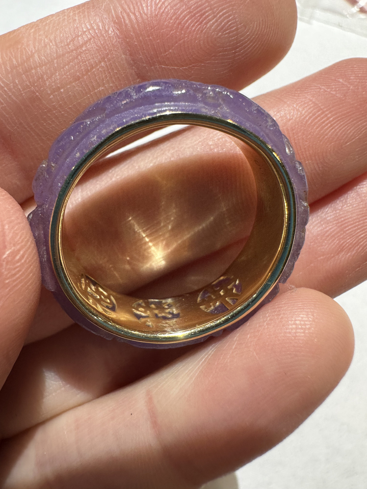 QVC Hallmarks 14k Gold Lavender Celadon Carved Jade Dragon Band Sz 11.5 ...