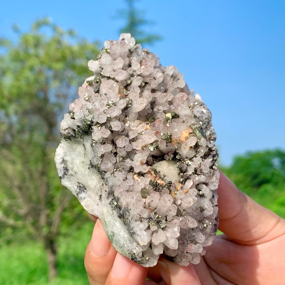 201G Natural chalcopyrite Pyrite Red Quartz Crystal Mineral Specimen ...