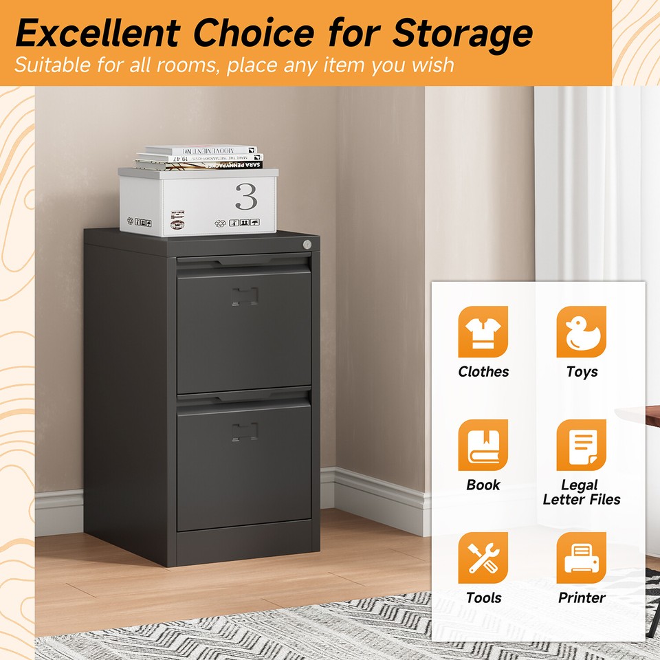 Metal 2 Drawer Narrow File Cabinet with Lock Storage Filing Cabinet ...