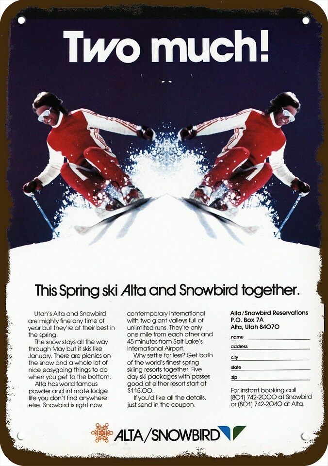 1976 UTAH ALTA & SNOWBIRD SKI RESORTS Vintage Look DECORATIVE REPLICA ...