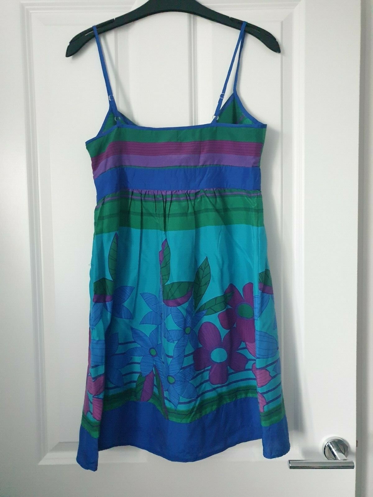 LIPSY BLUE GREEN PURPLE FLOWER PRINT SILK STRAPPY V-NECK SUMMER TUNIC ...