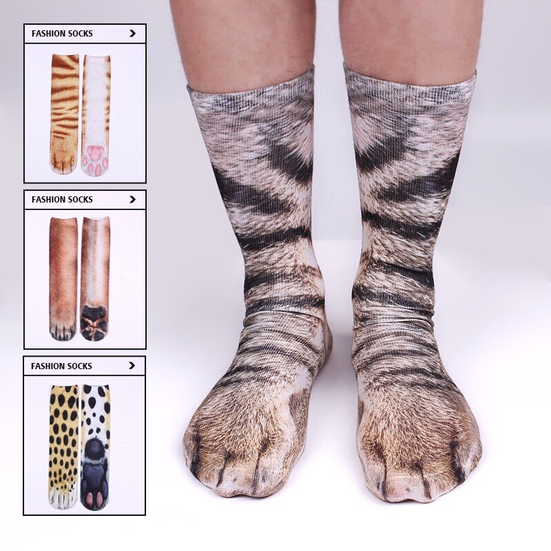 💖1 Pair Funny 3D Print Foot Socks Animal Paw Feet Funny Unisex Adult ...