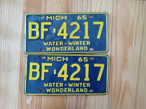 1965 Michigan License Plate Pair Water Winter Wonderland | eBay