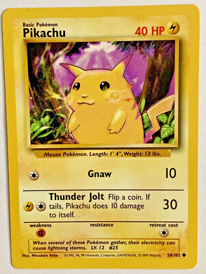 PIKACHU - Base Set - 58/102 - Pokemon Card - 1999 - WOTC - Non-Holo ...